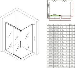 design černý sprchový kout RAVENA 12 100-150cm