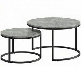 HOMCOM sada 2 kulatých konferenčních stolků — betonový vzhled, kovový rám, 78,5 × 78,5 × 46,5 cm, šedá