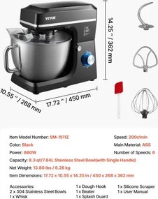 Stojanový mixér 7,9 l elektrický mixér na těsto 1400 W