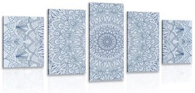 5-dílný obraz detailní ozdobná Mandala v modré barvě - 200x100 cm