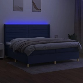 Box spring postel s matrací a LED modrá 200x200 cm textil 3138987