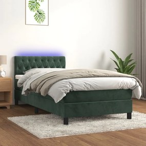 Box spring postel s matrací a LED tmavě zelená 90x200 cm samet,  3134564