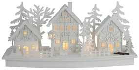 Dřevěná LED dekorace Vánoční vesnička, 45 x 14 x 20 cm