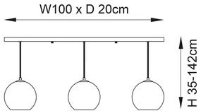 Endon 102929 - Lustr na lanku BOLI 3xE27/10W/230V černá/kouřová hnědá