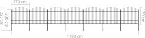 vidaXL Zahradní plot s hroty ocel (1,5–1,75) x 11,9 m černý [277745]