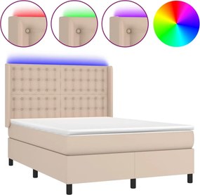 Box spring postel matrace a LED cappuccino 140x200cm umělá kůže 3139390