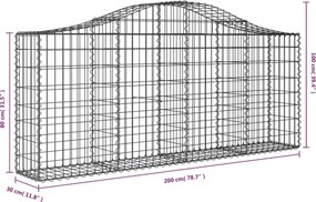 Klenuté gabionové koše 9 ks 200x30x80/100 cm pozinkované železo 3145416