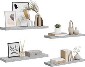 Plovoucí nástěnné police 4 ks betonově šedé 80x23,5x3,8 cm MDF 326602