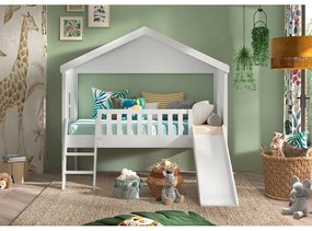 Bílá domečková vyvýšená dětská postel z borovicového dřeva 90x200 cm – Vipack
