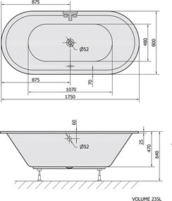 Polysan, VIVA O oválná vana 175x80x47cm, bílá, 79119