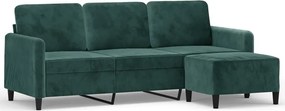 3místná pohovka s podnožkou tmavě zelená 180 cm samet 3201176