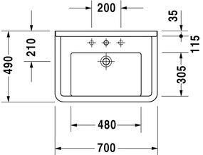 Duravit Starck 3 - Nábytkové umyvadlo 70 x 49 cm s 1 otvorem pro armaturu propíchnutý, bílé 0304700000