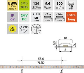 MCLED led pásek do sauny ultra teplá bílá