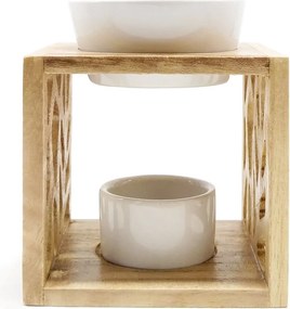 Klasická aromalampa Wooden Frame – s dřevěným rámem a dvěma porcelánovými miskami, moderní design
