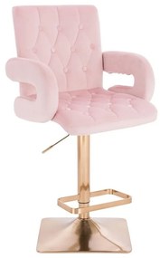 LuxuryForm Barová židle  BOSTON VELUR na zlaté hranaté podstavě - světle růžová