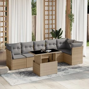7dílná zahradní sedací souprava s poduškami béžová polyratan 3266599