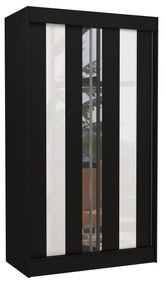 Posuvná skříň se zrcadlem a lacobel KEITA Šířka: 150, Hlavní barva: Černá, Další barva: Černý Lacobel