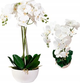 Umělá Orchidej V Květináči XXL Velký Silikonový Bílý 70 cm 3 květy rostlina