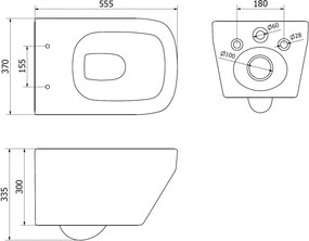 Mexen Riva, závěsná WC mísa 555x370x335 mm, Rimless Tornádo, bílá lesklá, 3363XX00T
