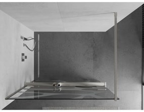 Mexen Kioto+, sprchová zástěna Walk-In s poličkou a věšákem 100 x 200 cm, 8mm čiré sklo bílý vzor, ​​broušená ocel profil, 800-100-121-97-97