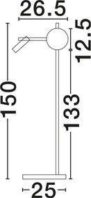 Bílá/černá kovová LED stojací lampa s ohybatelnou konstrukcí se skleněným stínidlem (výška 150 cm) Joline – Nova Luce