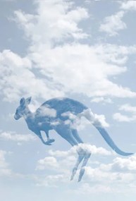 Ilustrace Double exposure of clouds and kangaroo., Grant Faint