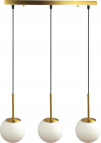 Závěsná Stropní Lampa Zlatá, 3 Skleněné Koule, Nastavitelná, 110 CM, Led