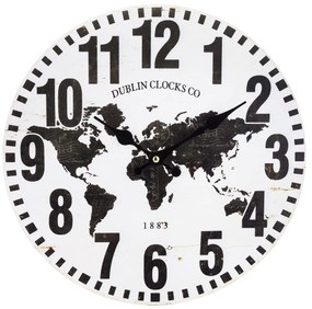 Černobílé hodiny mapa světa 139641