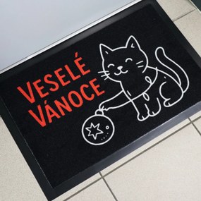 Mercury Flooring, Rohožka Veselé Vánoce s kočkou 40x60 cm, 40x60, černá