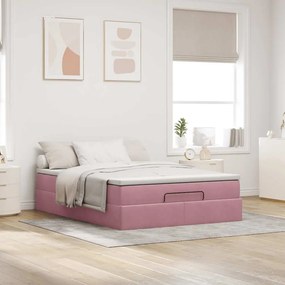 Osmanský rám postele s matrací růžová 140x190cm samet 3311188
