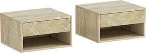 HOMCOM Sada 2 moderních závěsných nočních stolků s šuplíkem a otevřenou přihrádkou, 37x32x21 cm, přírodní dřevo