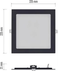 EMOS Černý vestavný LED panel hranatý 225 x 225mm 18W CCT Premium ZD2343