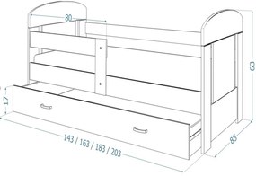 Dětská postel FILIP P1 COLOR 180x80, včetně ÚP, bílý/modrý