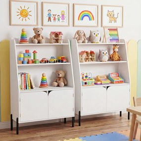 Costway Montessori dřevěná dětská polička s 3 otevřenými přihrádkami a 2 dvířky