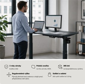Elektrický stůl s nastavením výšky ergonomický antracitový,1200x600 mm: ARIA