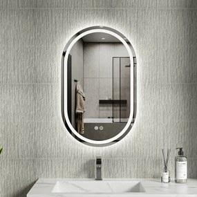 Erga Lyra, oválné LED zrcadlo 50x80cm, 3 barvy světla, přední a zadní osvětlení, vyhřívací podložka proti zapaření, ERG-V01-Lyra-5080-CL