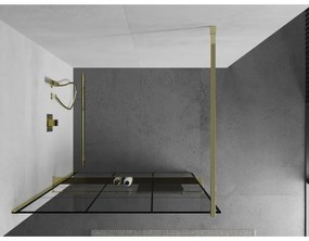 Mexen Kioto+ sprchová zástěna s poličkou a kolejnicí 110 x 200 cm, Průhledné/Černý vzor 8 mm, Zlatá - 800-110-121-50-77