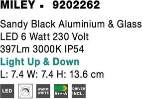 NV 9202262 Venkovní nástěnné svítidlo MILEY černý hliník čiré sklo LED 7W 3000K IP54 200-240V IP54 světlo nahoru a dolů - NOVA LUCE