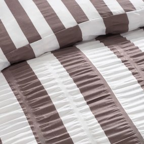 Tmavě hnědé povlečení na jednolůžko 135x200 cm Seersucker Frill Stripe – Catherine Lansfield