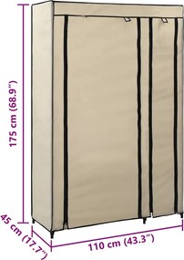 Skládací šatní skříň krémová 110 x 45 x 175 cm textil 282422