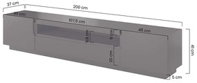 TV stolek Loftia 200 cm - černá / černý mat