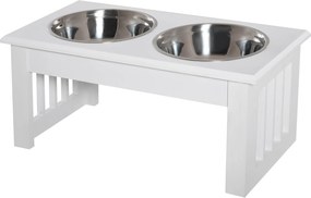 Zvýšený krmítko PawHut pro psy se stojanem a 2 odnímatelnými nerezovými miskami, domácí krmítko pro jídlo a vodu 44x24x15 cm Bílá