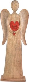 Dřevěný anděl s červeným srdcem MANGO 62 cm