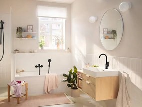 Hansgrohe Rebris S, vysoká umyvadlová baterie 210 s otočným výtokem a odtokovou soupravou s táhlem, černá matná, 72536670