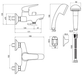 Deante Boro, nástěnná vanová baterie s ruční sprchovou soupravou, chromová, DEA-BMO_011M