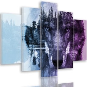 Obraz na plátně pětidílný Lesní vlk Zvířata Příroda - 100x70 cm