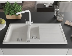 Mexen Andres, granitový dřez 1000x500x200 mm, 1,5-komorový + bílá baterie Duero, bílá, 6515-20-671600-20