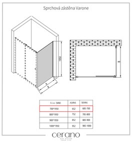 CERANO - Sprchový kout Varone L/P - černá matná, transparentní sklo - 130x70 cm - posuvný