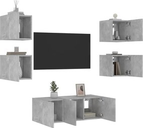 vidaXL 6dílná obývací stěna s LED osvětlením kompozitní dřevo [3216817] Barva: Betonová šedá