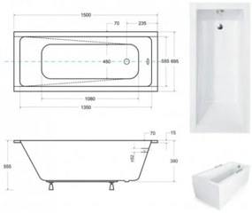 Besco Modern Slim akrylátová vana Délka vany: 140cm